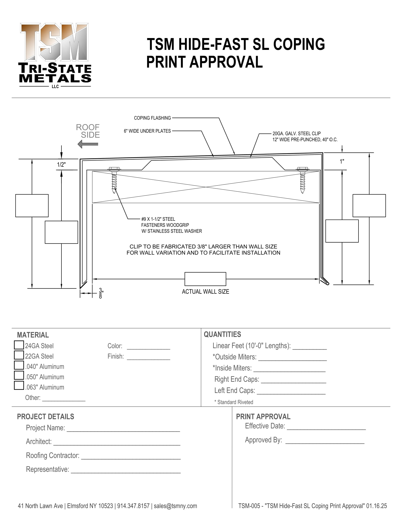 TSM Hidefast SL Coping Print Approval – Tri-State Metals